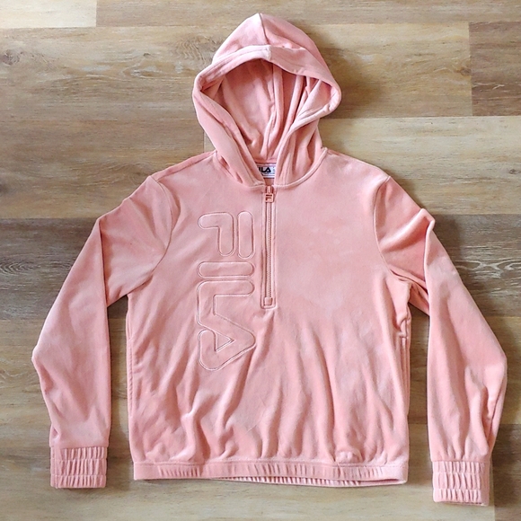 Fila | Tops | Fila Womens Long Sleeve Velour Quarter Zip Pink Hoodie ...